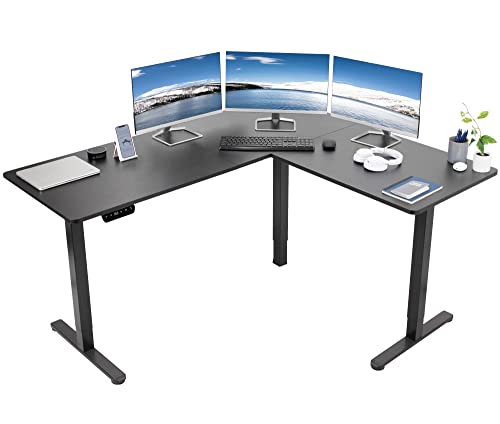 VIVO Electric Height Adjustable 63 x 55 inch Corner Stand Up Desk, Black Table Top, Black Frame, L-Shaped Standing Workstation, DESK-E3CTB