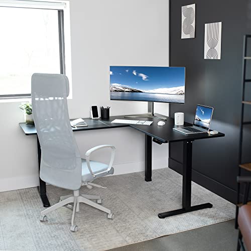 VIVO Electric Height Adjustable 63 x 55 inch Corner Stand Up Desk, Black Table Top, Black Frame, L-Shaped Standing Workstation, DESK-E3CTB