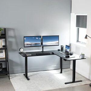 VIVO Electric Height Adjustable 63 x 55 inch Corner Stand Up Desk, Black Table Top, Black Frame, L-Shaped Standing Workstation, DESK-E3CTB