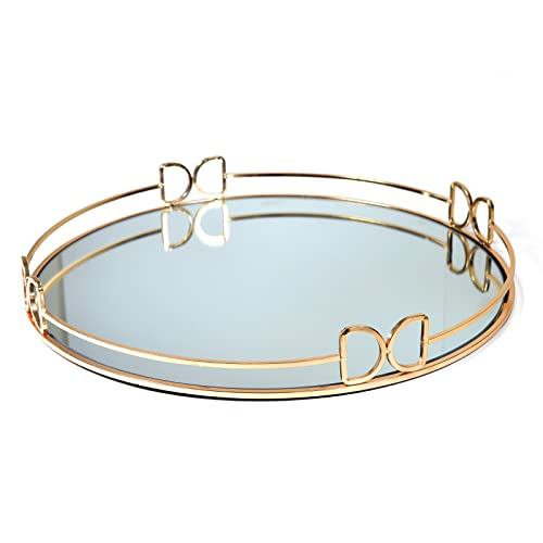 LINDLEMANN Decorative Tray - Metal Mirrored Vanity Tray with Distinctive Butterfly Handles - Elegant Design for Perfume Jewelry Makeup, Easter & Mothers' Day Gift (Glass, 16in, Gold)