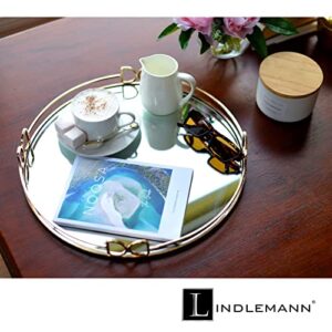 LINDLEMANN Decorative Tray - Metal Mirrored Vanity Tray with Distinctive Butterfly Handles - Elegant Design for Perfume Jewelry Makeup, Easter & Mothers' Day Gift (Glass, 16in, Gold)