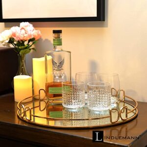 LINDLEMANN Decorative Tray - Metal Mirrored Vanity Tray with Distinctive Butterfly Handles - Elegant Design for Perfume Jewelry Makeup, Easter & Mothers' Day Gift (Glass, 16in, Gold)