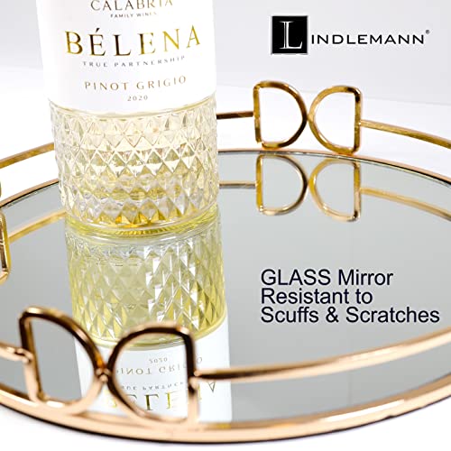 LINDLEMANN Decorative Tray - Metal Mirrored Vanity Tray with Distinctive Butterfly Handles - Elegant Design for Perfume Jewelry Makeup, Easter & Mothers' Day Gift (Glass, 16in, Gold)