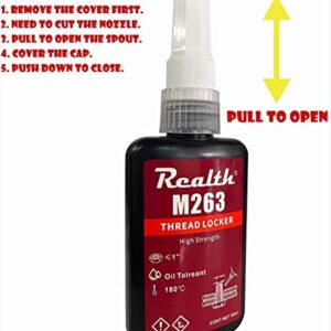 Realth Threadlocker M263 High Strength Strong Adhesive Primerless Oil Tolerant Thread Locker for Machinery Motor Engine Compressor Repairing Fixing (M263)