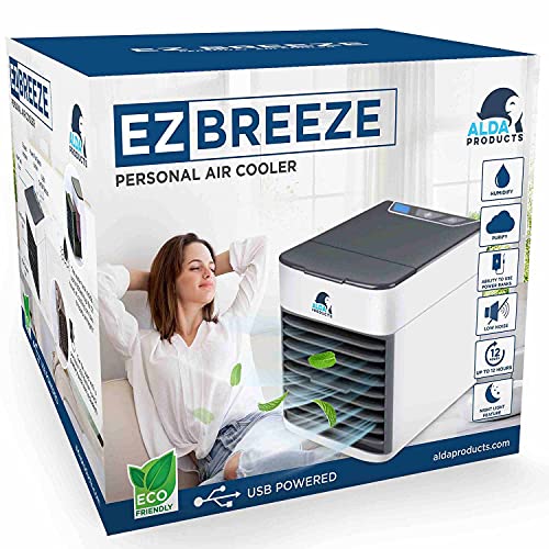 Portable Mini Air Conditioner - USB Powered Cooler - Quiet Desk Fan for Cooling Personal Space - Small Airconditioner Equipped with LED Night Light for Bedroom - Mobile AC For Camping