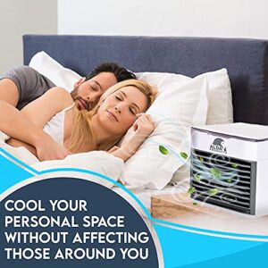 Portable Mini Air Conditioner - USB Powered Cooler - Quiet Desk Fan for Cooling Personal Space - Small Airconditioner Equipped with LED Night Light for Bedroom - Mobile AC For Camping