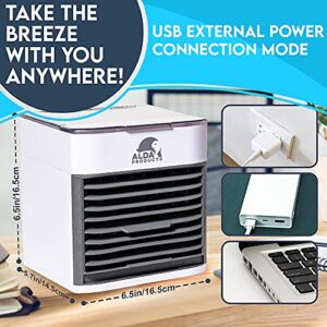 Portable Mini Air Conditioner - USB Powered Cooler - Quiet Desk Fan for Cooling Personal Space - Small Airconditioner Equipped with LED Night Light for Bedroom - Mobile AC For Camping