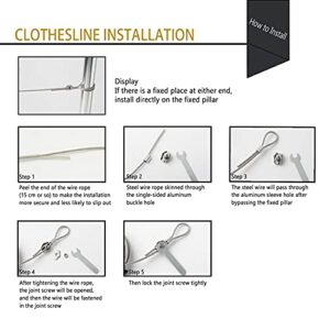 MHY 32Ft Clotheslines,Outdoors 304 Stainless Steel Clothes Line,Heavy Duty Cable Wire Rope String with Retractable System，Windproof Clothes Rope for Outdoor/Indoor/Home/Drying/Curtain Hanging