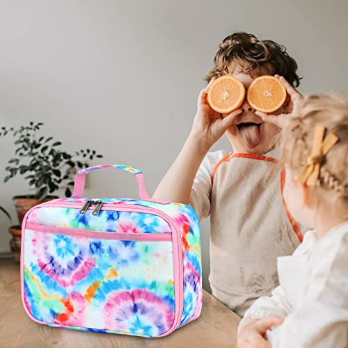 Kids Lunch Box for School Girls Boys Insulated Lunch Bags Reusable Lunch Cooler Tote for Women Work Travel Pinic (Tie-Dye Blue)