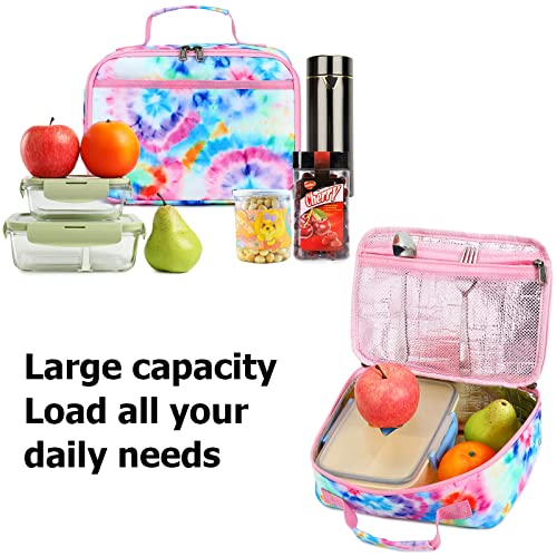 Kids Lunch Box for School Girls Boys Insulated Lunch Bags Reusable Lunch Cooler Tote for Women Work Travel Pinic (Tie-Dye Blue)