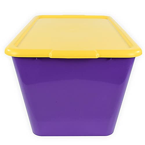 SIMPLYKLEEN 14.5-gal. (58-qt.) Plastic Storage Containers with Lid, Fan-Tastic Storage Bins Purple/Gold (Pack of 4)