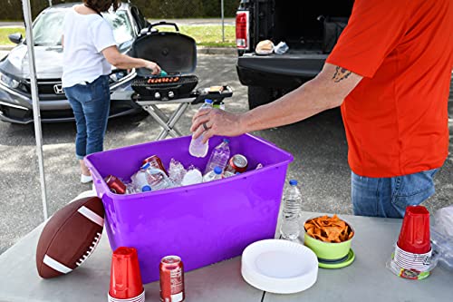 SIMPLYKLEEN 14.5-gal. (58-qt.) Plastic Storage Containers with Lid, Fan-Tastic Storage Bins Purple/Gold (Pack of 4)