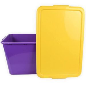 SIMPLYKLEEN 14.5-gal. (58-qt.) Plastic Storage Containers with Lid, Fan-Tastic Storage Bins Purple/Gold (Pack of 4)