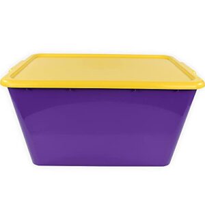 SIMPLYKLEEN 14.5-gal. (58-qt.) Plastic Storage Containers with Lid, Fan-Tastic Storage Bins Purple/Gold (Pack of 4)