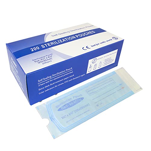 [200pcs] Self Seal Sterilization Pouches, Autoclave Pouches Adhesive Strips (6.5" x 3.5")