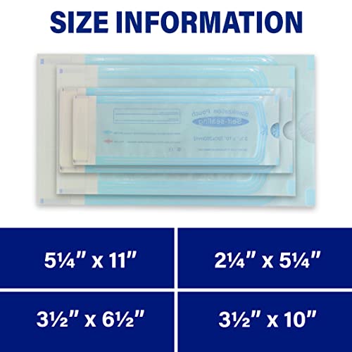 [200pcs] Self Seal Sterilization Pouches, Autoclave Pouches Adhesive Strips (6.5" x 3.5")