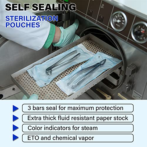 [200pcs] Self Seal Sterilization Pouches, Autoclave Pouches Adhesive Strips (6.5" x 3.5")