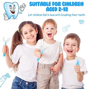 Mimorou 6 Pieces Kids U Shaped Toothbrush Soft Silicone Brush Head Toothbrush Whole Mouth Teeth Cleaning Design Toothbrush for Kids 2-12 Years Old (Pink) (Blue)