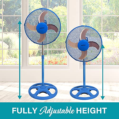 Brentwood Whisper Quiet 3-Speed 12-Inch Oscillating Pedestal Stand Fan (blue)