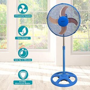 Brentwood Whisper Quiet 3-Speed 12-Inch Oscillating Pedestal Stand Fan (blue)