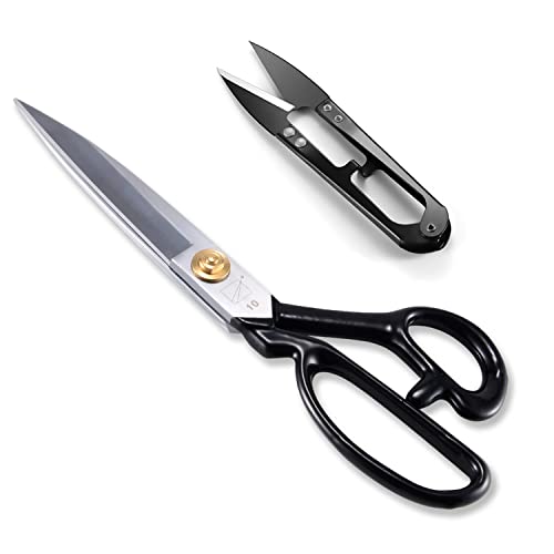 Left-Handed Sewing Fabric Scissors, 10 Inch Dressmaking Tailor's Shears-Electroplated Finishing High Carbon Steel Scissors for Crafting, Tailoring, Leather-Cutting(Thread Cutter INCL)