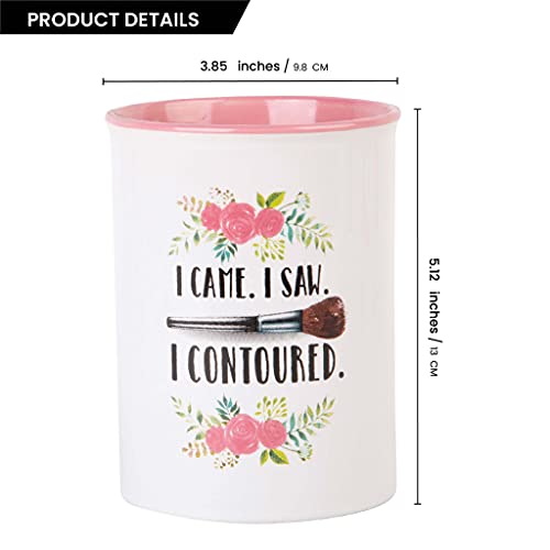 Palais Essentials bathroom decor Makeup Brush Holders Ceramic, Bathroom Accessories Make Up Cup Holder for Vanity Countertops (Lipstick Hustle, 4" Diameter)