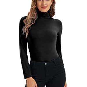 Black Turtleneck for Women Long Sleeve Tops for Women Fitted Turtleneck Sweater Scrub Undershirts for Women Medium