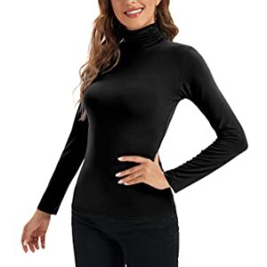 Black Turtleneck for Women Long Sleeve Tops for Women Fitted Turtleneck Sweater Scrub Undershirts for Women Medium