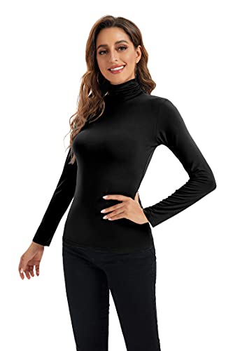 Black Turtleneck for Women Long Sleeve Tops for Women Fitted Turtleneck Sweater Scrub Undershirts for Women Medium