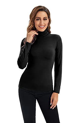 Black Turtleneck for Women Long Sleeve Tops for Women Fitted Turtleneck Sweater Scrub Undershirts for Women Medium