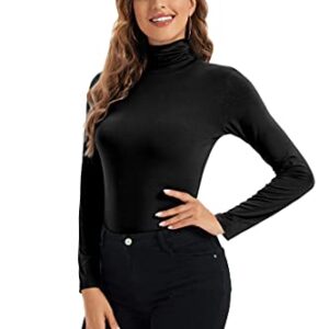 Black Turtleneck for Women Long Sleeve Tops for Women Fitted Turtleneck Sweater Scrub Undershirts for Women Medium