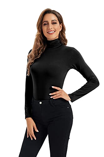 Black Turtleneck for Women Long Sleeve Tops for Women Fitted Turtleneck Sweater Scrub Undershirts for Women Medium