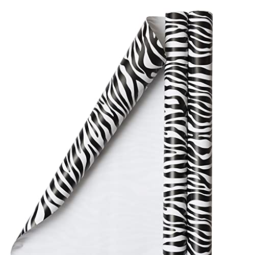 JAM Paper Gift Wrap - Zebra Print Wrapping Paper - 50 Sq Ft Total - Black & White Safari Stripes - 2 Rolls/Pack