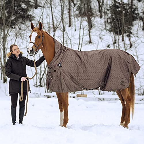 HORZE Avalanche 1200D Lightweight Turnout Blanket with Fleece Lining | Waterproof Horse Rain Sheet - Chocolate Chip Brown/Dark Brown - 72 in