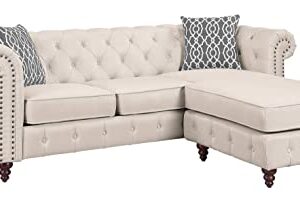 Acme Furniture Linen Upholstered Sectional Sofa with 2 Pillows, Beige