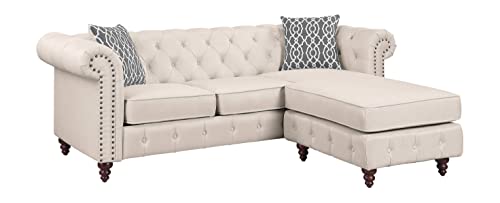 Acme Furniture Linen Upholstered Sectional Sofa with 2 Pillows, Beige