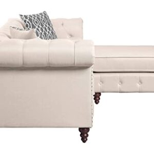 Acme Furniture Linen Upholstered Sectional Sofa with 2 Pillows, Beige