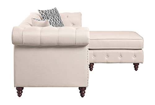 Acme Furniture Linen Upholstered Sectional Sofa with 2 Pillows, Beige