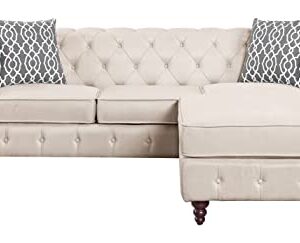 Acme Furniture Linen Upholstered Sectional Sofa with 2 Pillows, Beige