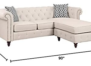 Acme Furniture Linen Upholstered Sectional Sofa with 2 Pillows, Beige