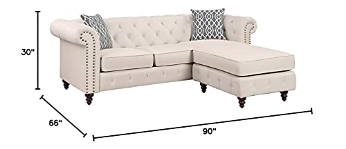 Acme Furniture Linen Upholstered Sectional Sofa with 2 Pillows, Beige