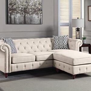 Acme Furniture Linen Upholstered Sectional Sofa with 2 Pillows, Beige