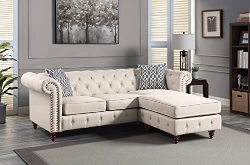 Acme Furniture Linen Upholstered Sectional Sofa with 2 Pillows, Beige