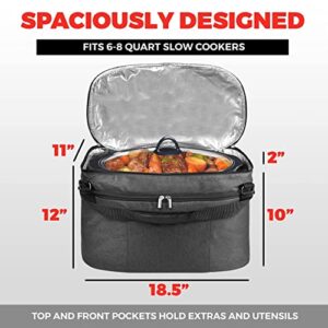 Slow Cooker Travel Bag for 6-8 Quart Pots | Locking Travel Bag with Secure Zip & Accessory Pocket | Insulated Carrier, Pot Holder Carrying Bags with Easy to Clean Inner Lining