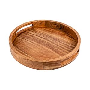 samhita round serving acacia wooden tray with handles for serving beverages & food on bar living room home dining table (12" x 12" x 1.6")