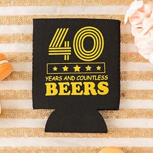 Crisky 40th Birthday Can Cooler Happy 40th Birthday Decorations for Men, Can Coolies Beverage Sleeve for 40 Year Old Birthday Gift Ideas Birthday Party Favors for Him, 12 Pack, Black & Gold