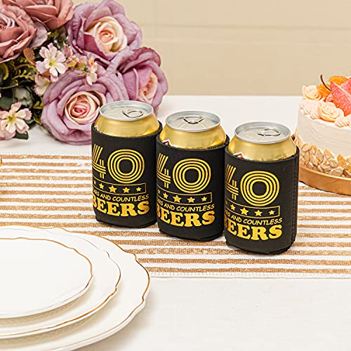 Crisky 40th Birthday Can Cooler Happy 40th Birthday Decorations for Men, Can Coolies Beverage Sleeve for 40 Year Old Birthday Gift Ideas Birthday Party Favors for Him, 12 Pack, Black & Gold