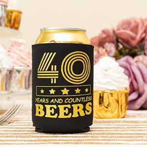 Crisky 40th Birthday Can Cooler Happy 40th Birthday Decorations for Men, Can Coolies Beverage Sleeve for 40 Year Old Birthday Gift Ideas Birthday Party Favors for Him, 12 Pack, Black & Gold