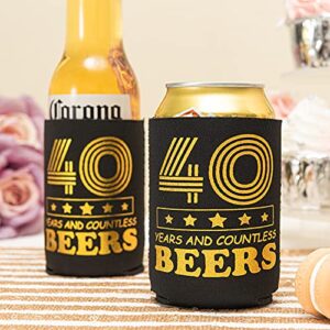 Crisky 40th Birthday Can Cooler Happy 40th Birthday Decorations for Men, Can Coolies Beverage Sleeve for 40 Year Old Birthday Gift Ideas Birthday Party Favors for Him, 12 Pack, Black & Gold