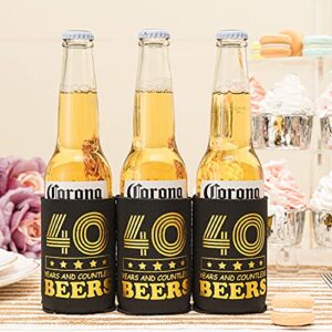 Crisky 40th Birthday Can Cooler Happy 40th Birthday Decorations for Men, Can Coolies Beverage Sleeve for 40 Year Old Birthday Gift Ideas Birthday Party Favors for Him, 12 Pack, Black & Gold